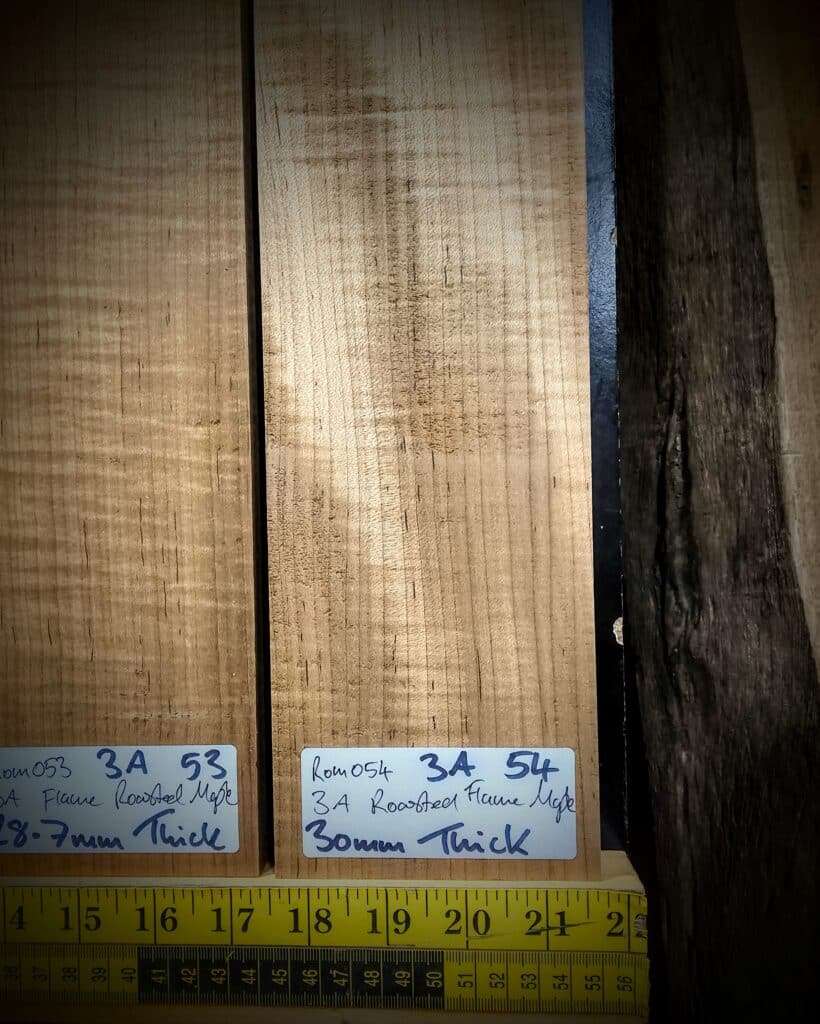 3A Roasted Flame Maple Guitar Neck 054 | Luthierwood & Artisan Supplies